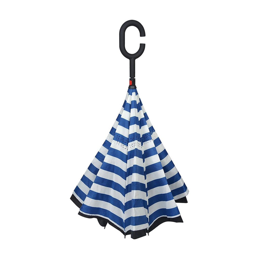 Parapluie Inversé Motif Marinière Bleue et Blanche – doude design